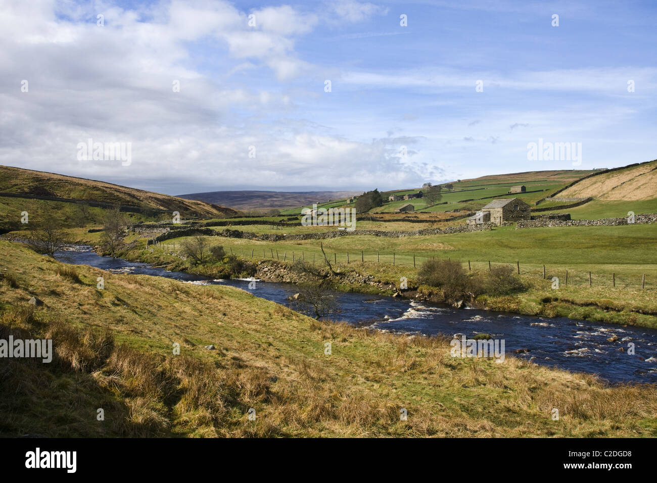 The River Swale in Upper Swaledale close to the source of the river ...