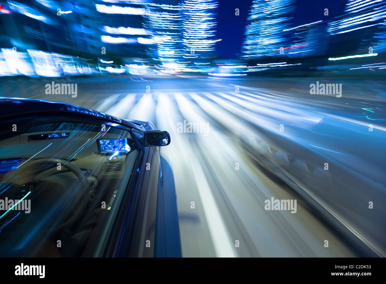 The car moves at great speed at the night Stock Photo - Alamy