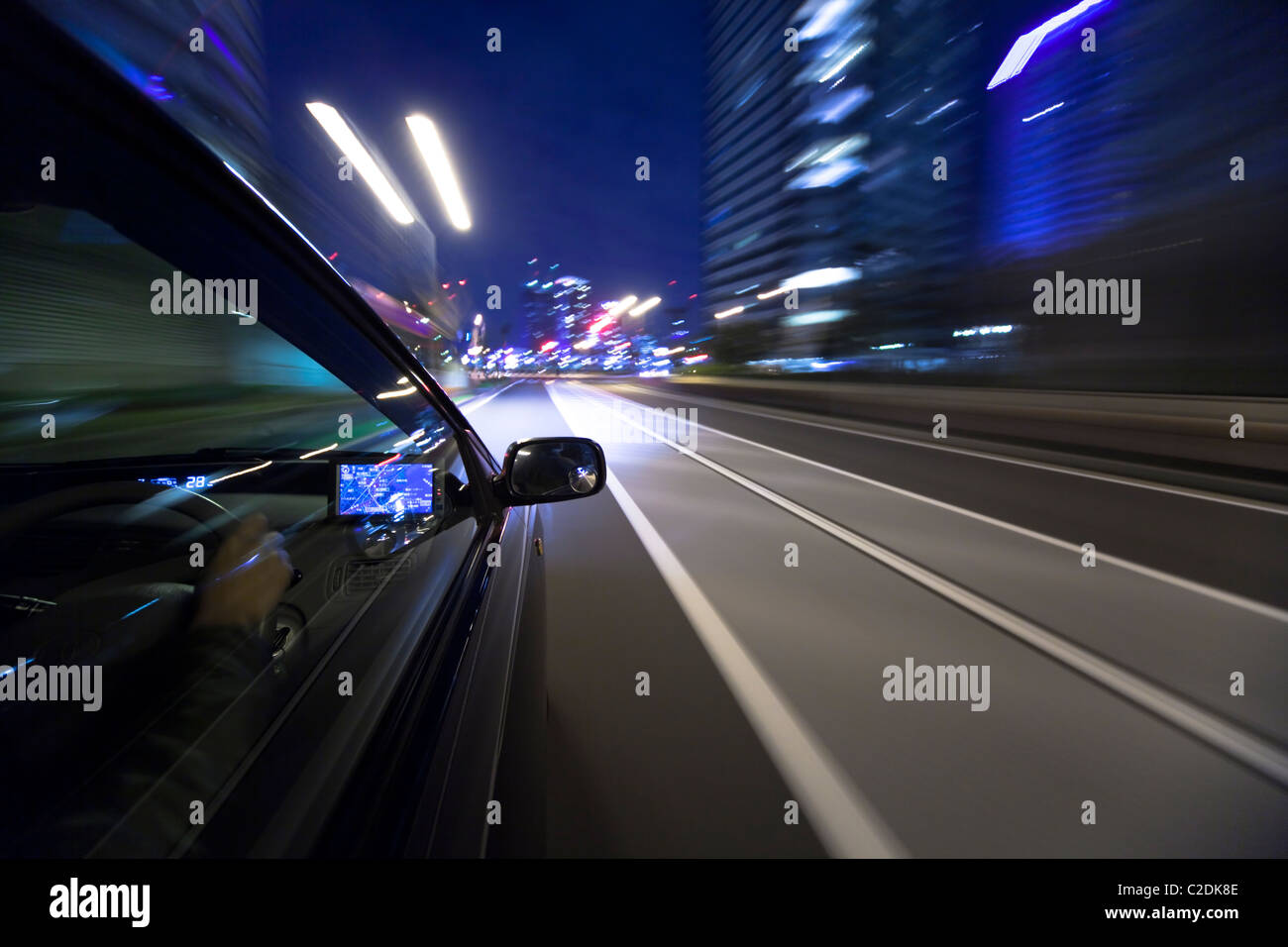 The car moves at great speed at the night Stock Photo - Alamy