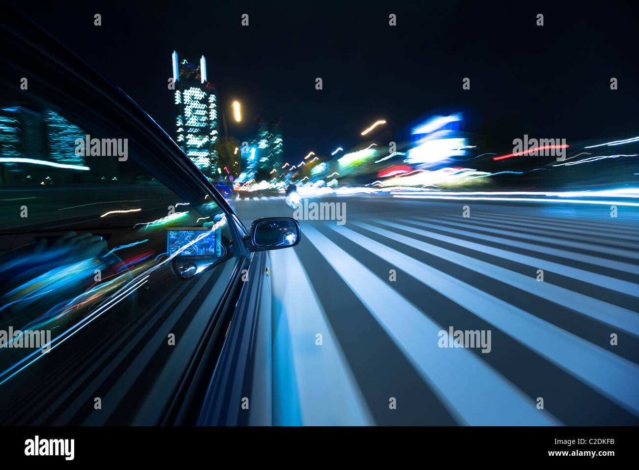 The car moves at great speed at the night Stock Photo - Alamy