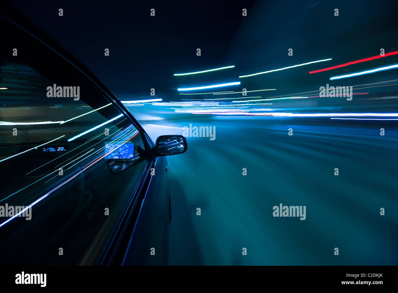 The car moves at great speed at the night Stock Photo - Alamy