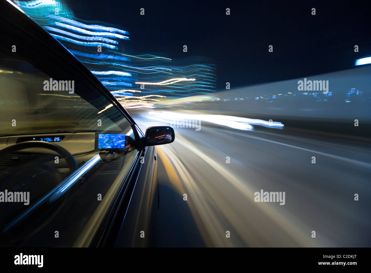 The car moves at great speed at the night Stock Photo - Alamy