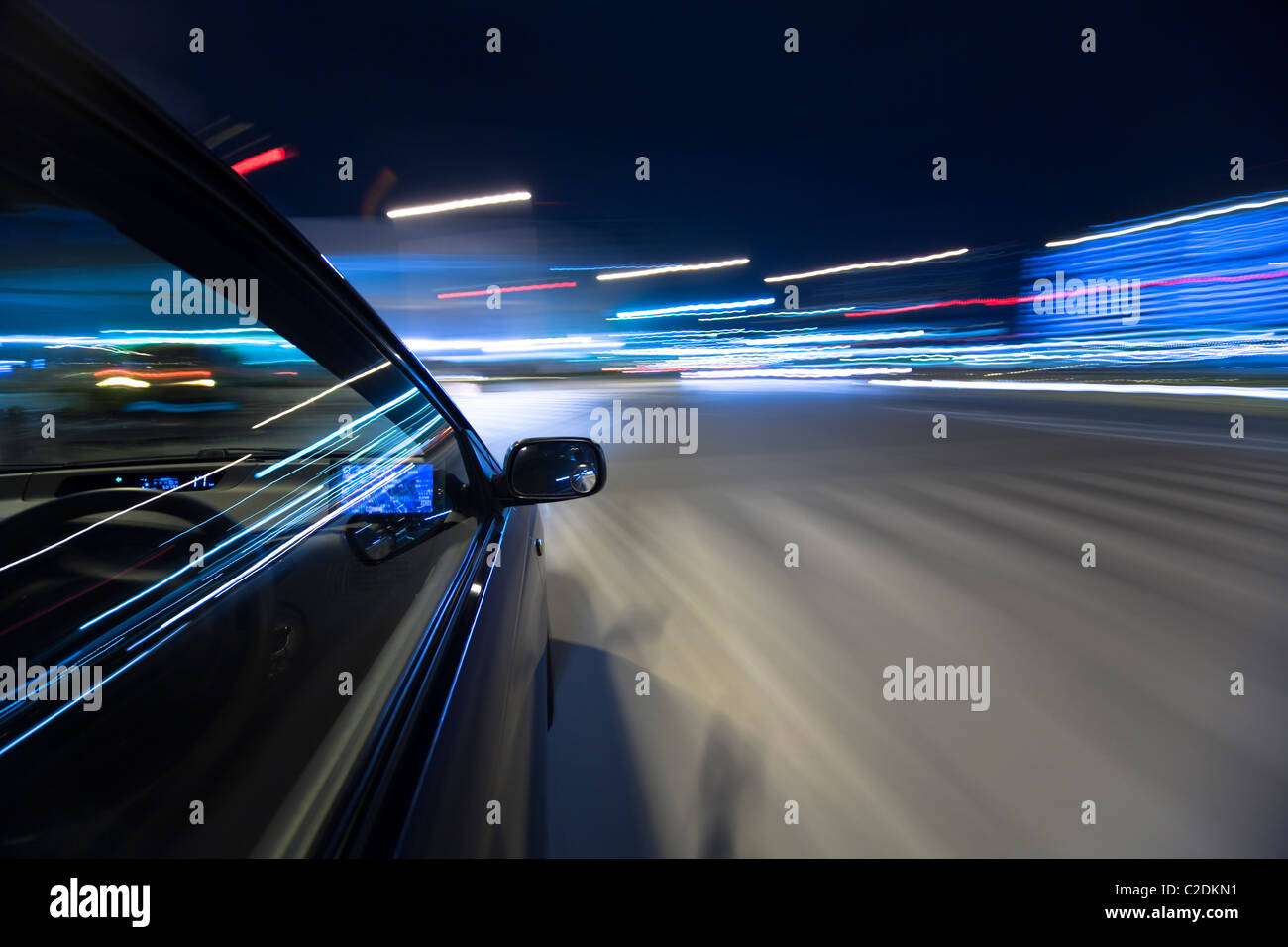 The car moves at great speed at the night Stock Photo - Alamy
