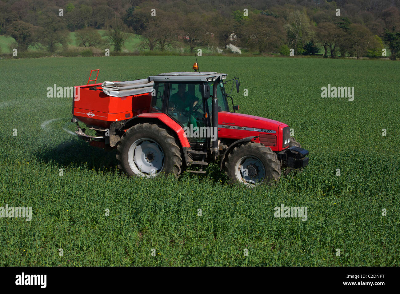 Massey Ferguson 6270 4X4 Tractor spreading fertiliser Stock Photo - Alamy