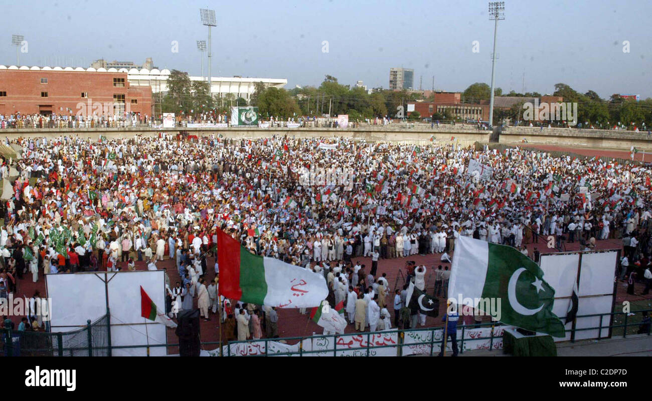 Supporters of Muttehda Qaumi Movement (MQM) are present during public ...