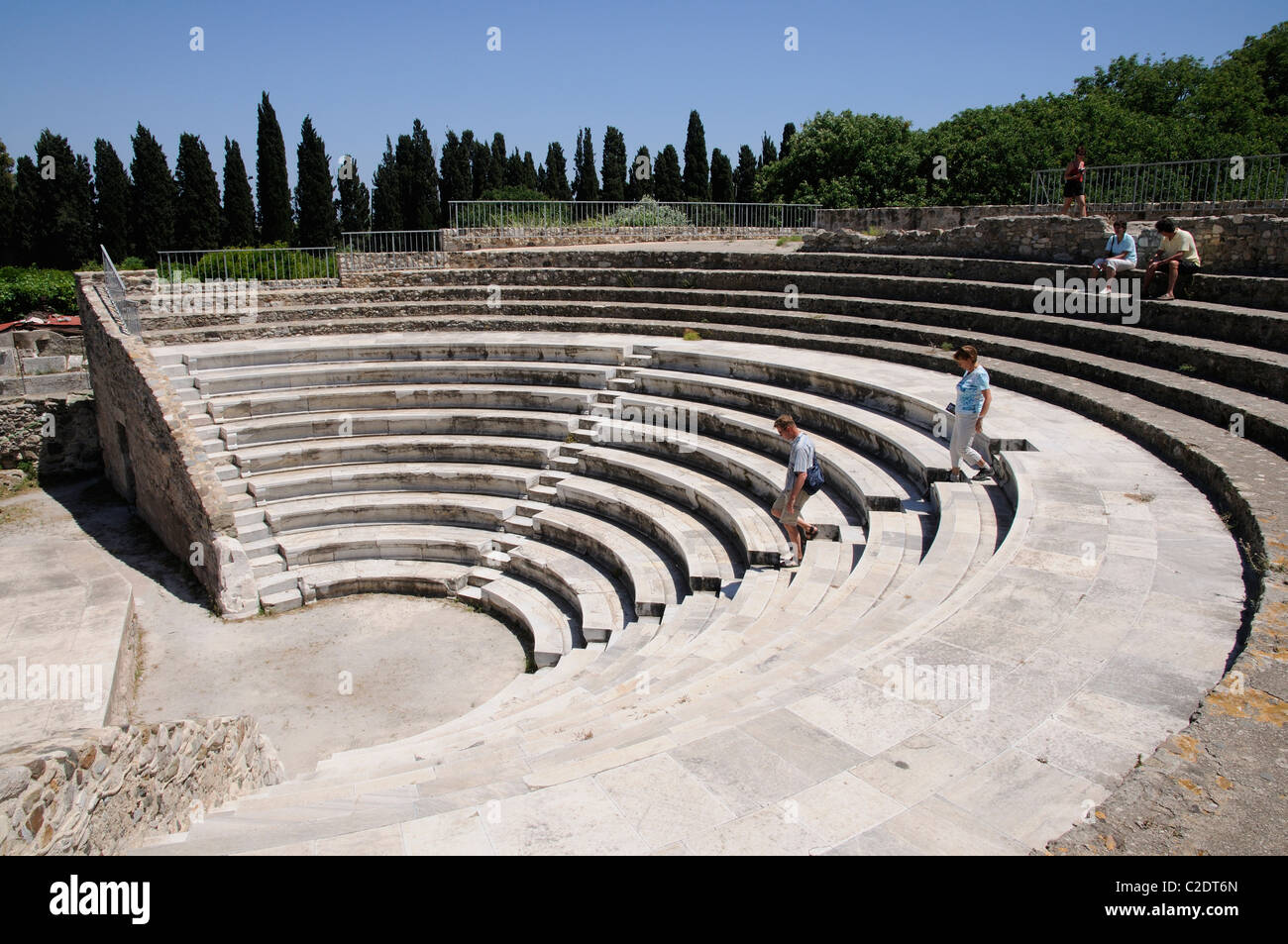 Visitors viewing the Roman Odeum in Kos Town Island of Kos Greece Stock ...