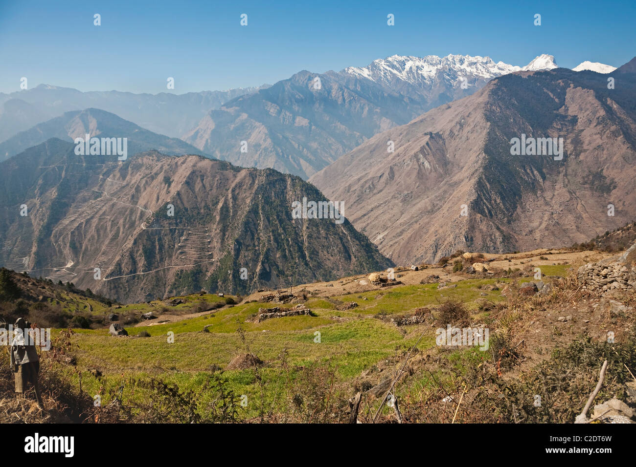 Himalayan landscape with a very narrow and windy road Stock Photo - Alamy