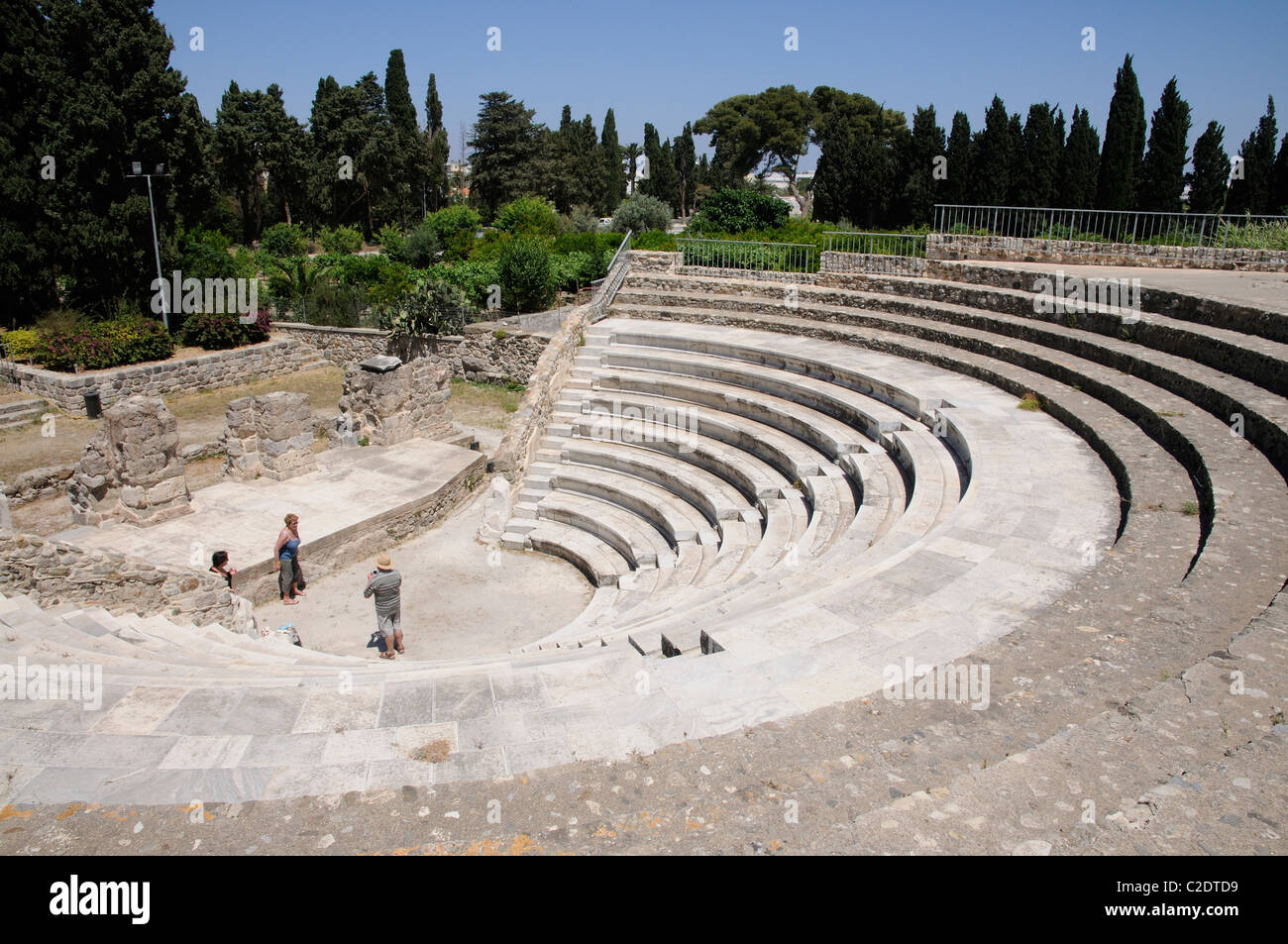 Visitors viewing the Roman Odeum in Kos Town Island of Kos Greece Stock ...