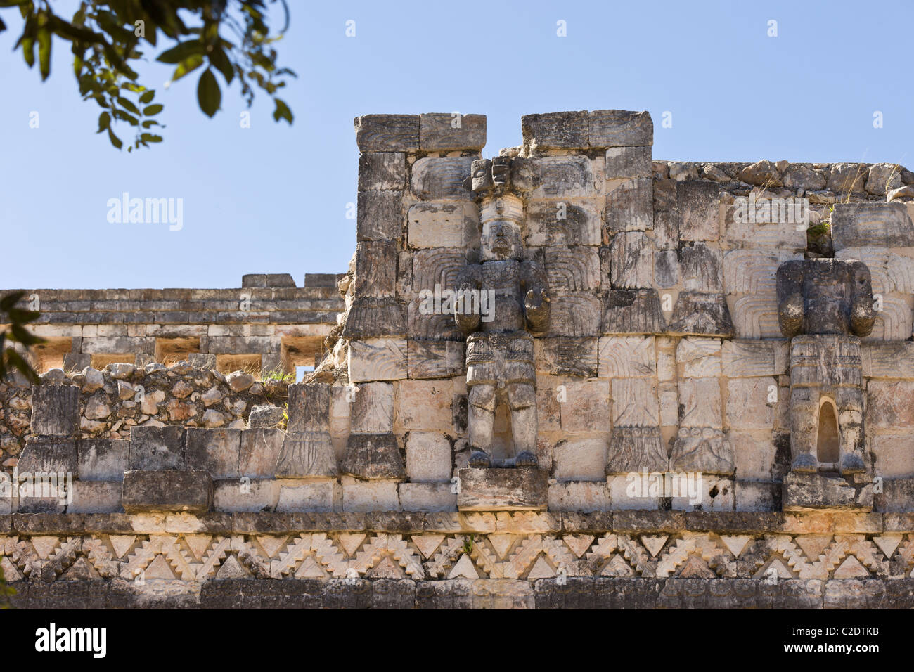 Stone carved Maya Atlantes figures adorn temple ruins at the Maya city ...