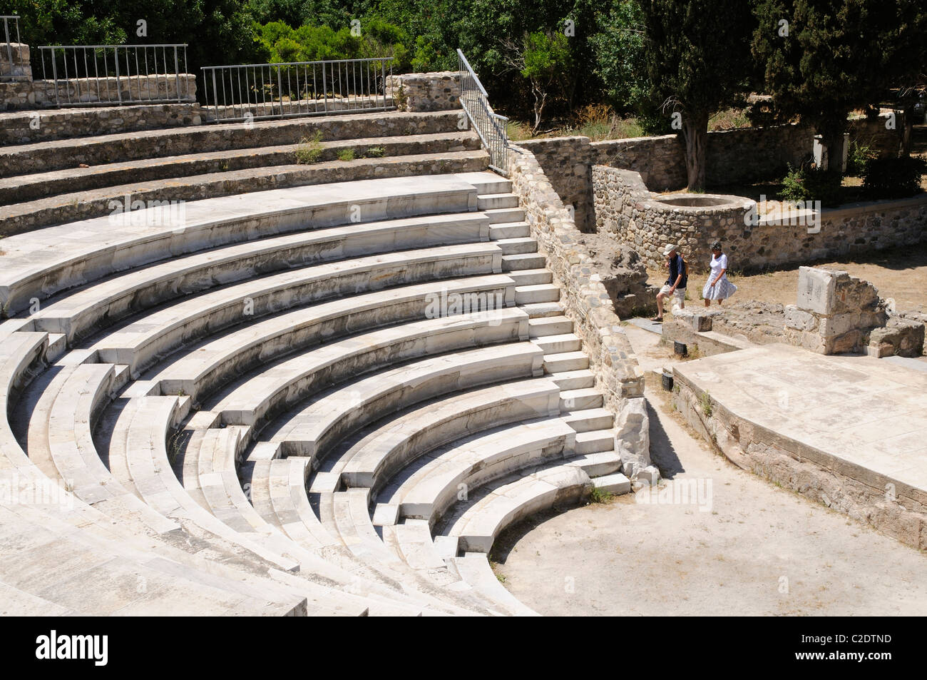 Visitors viewing the Roman Odeum in Kos Town Island of Kos Greece Stock ...