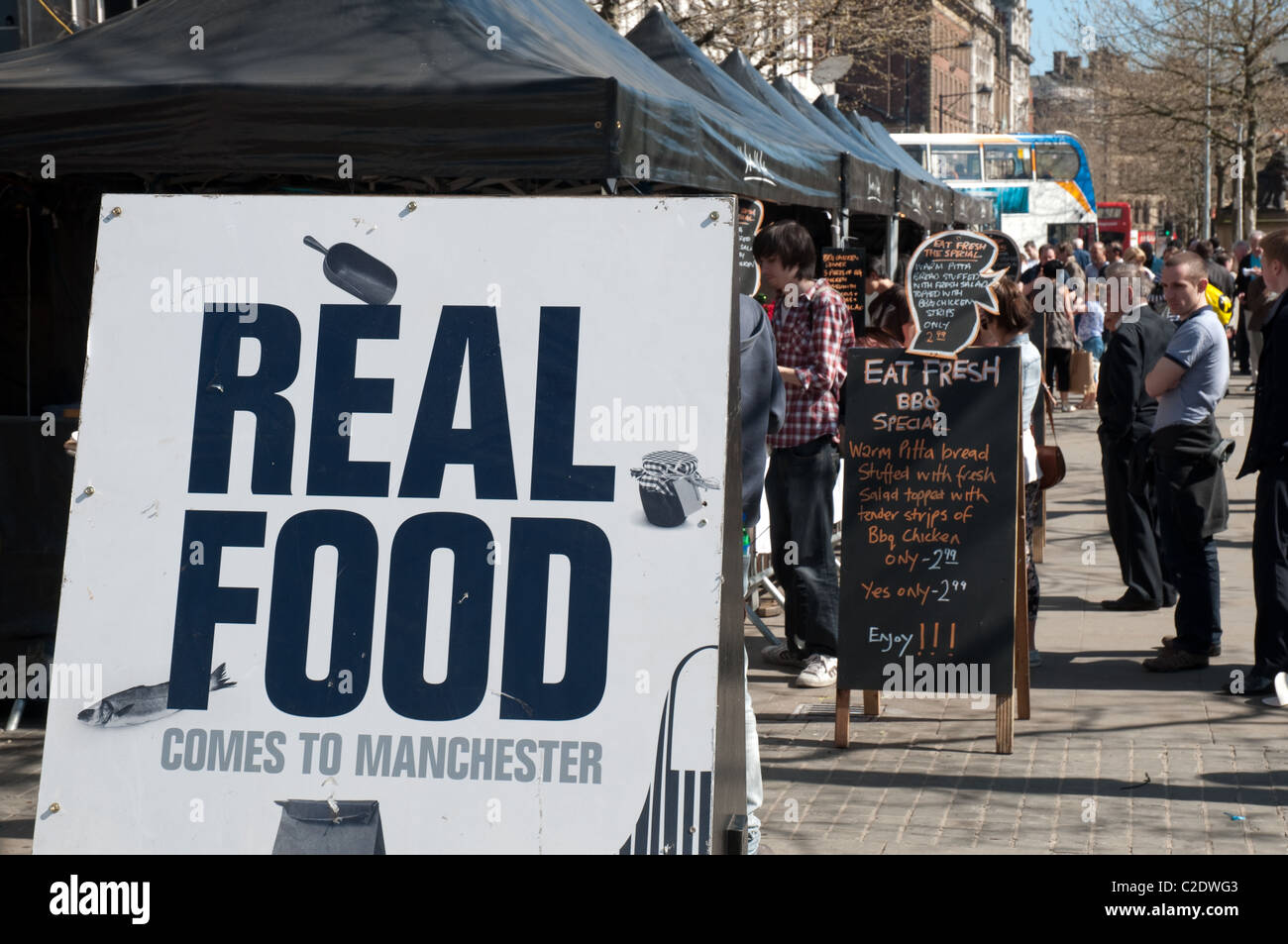 Real Food Market, Piccadilly Gardens,Manchester Stock Photo - Alamy