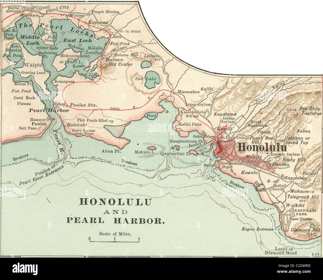 Old Honolulu Map City Of Honolulu. Territory Of Hawaii. / Detailed Map