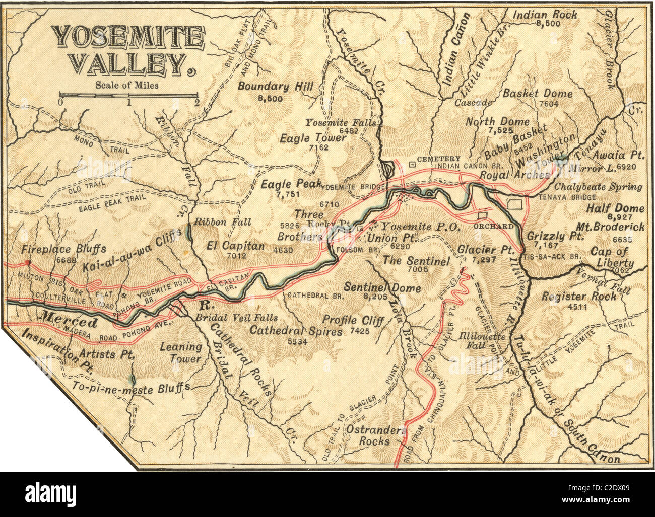 Map of Yosemite Valley Stock Photo - Alamy