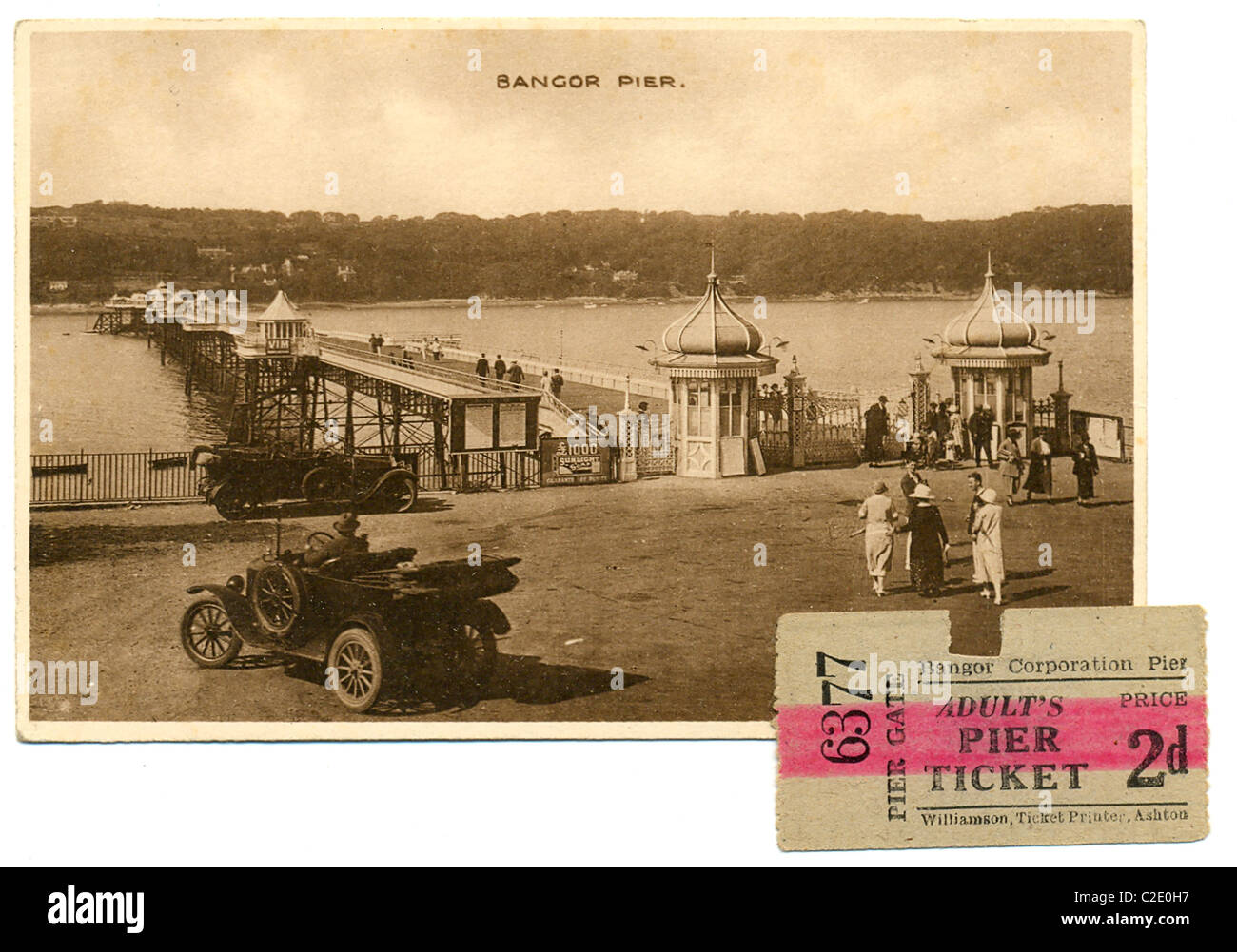 Postcard and entrance ticket for Bangor Pier Stock Photo - Alamy