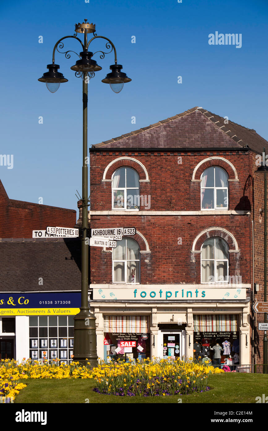 UK, England, Staffordshire, Leek, Derby Street, road sign at The ...