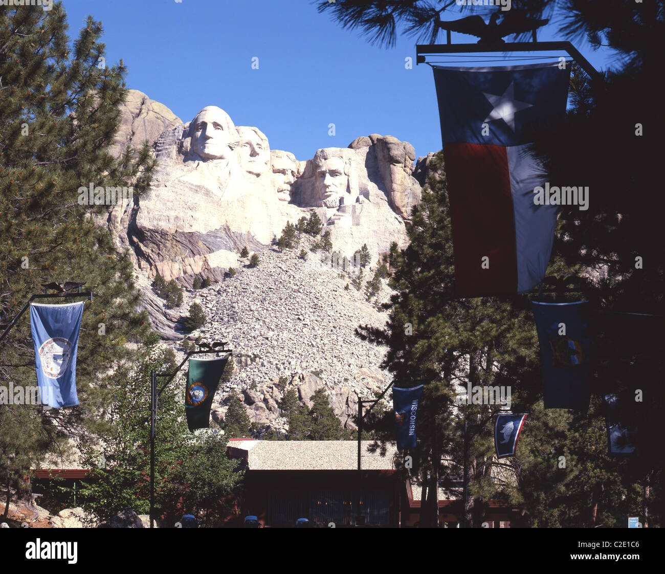 Avenue of State Flags with Mt. Rushmore Stock Photo - Alamy
