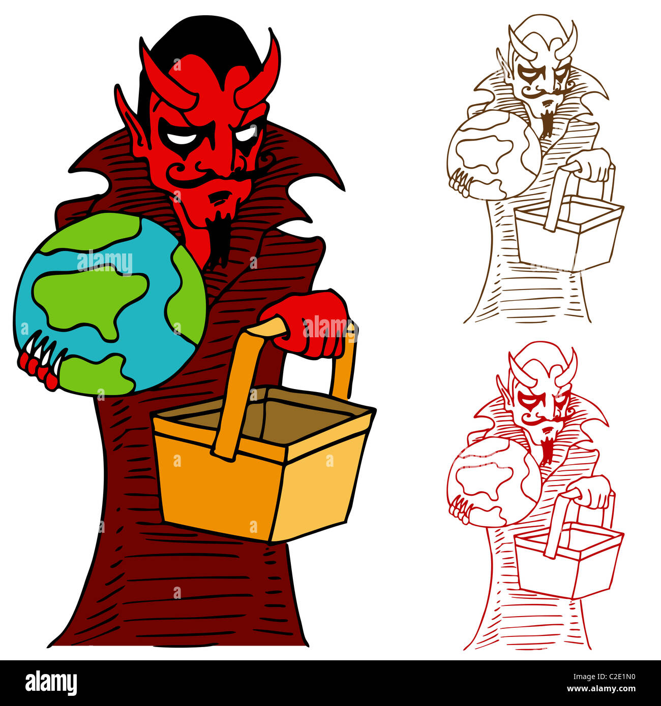 An image of the devil holding the earth and a basket Stock Photo - Alamy
