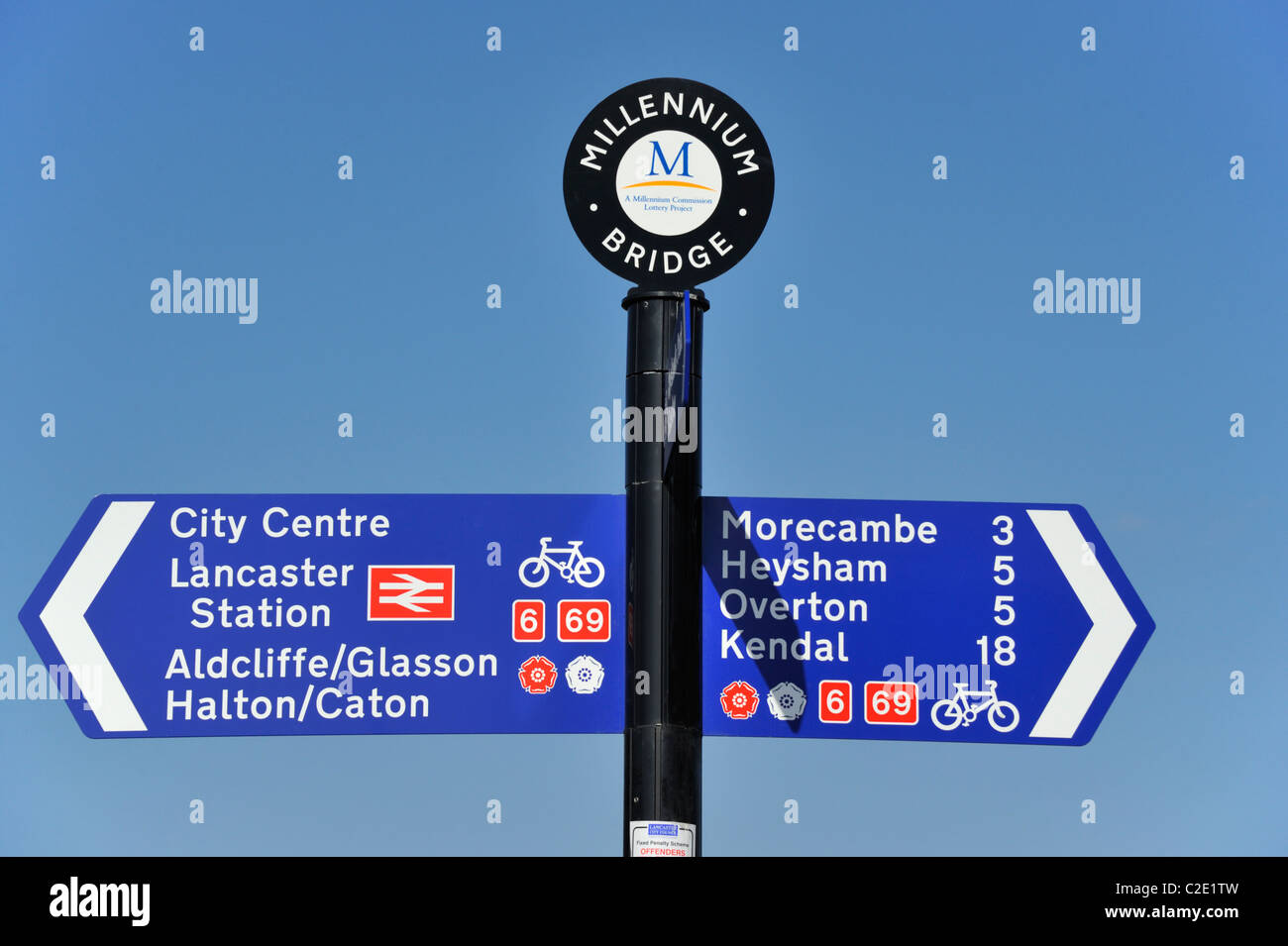 Information signpost at the Millenium Bridge, Lancaster, Lancashire ...