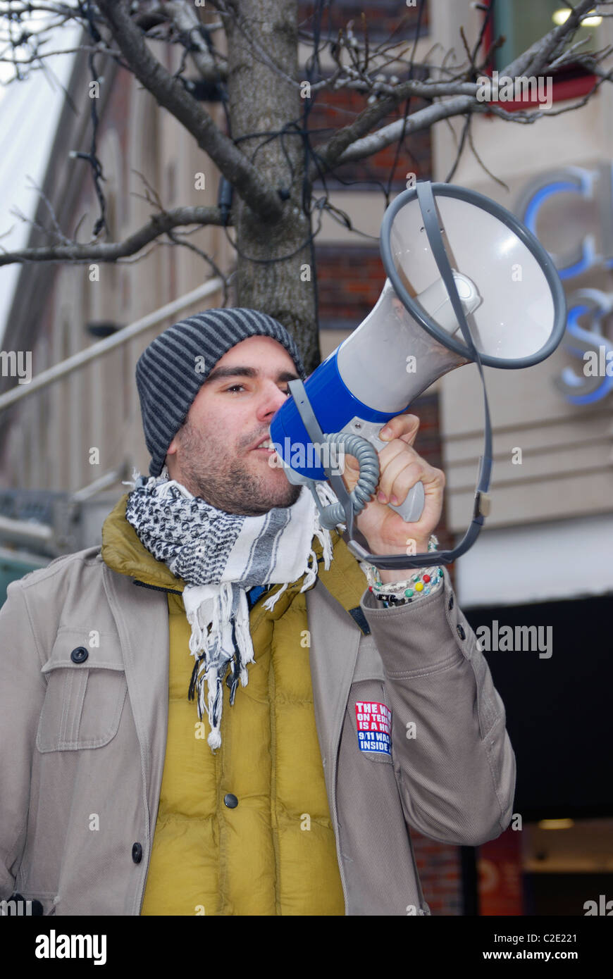 Protester ( Charlie Veitch ) using a megaphone Stock Photo - Alamy