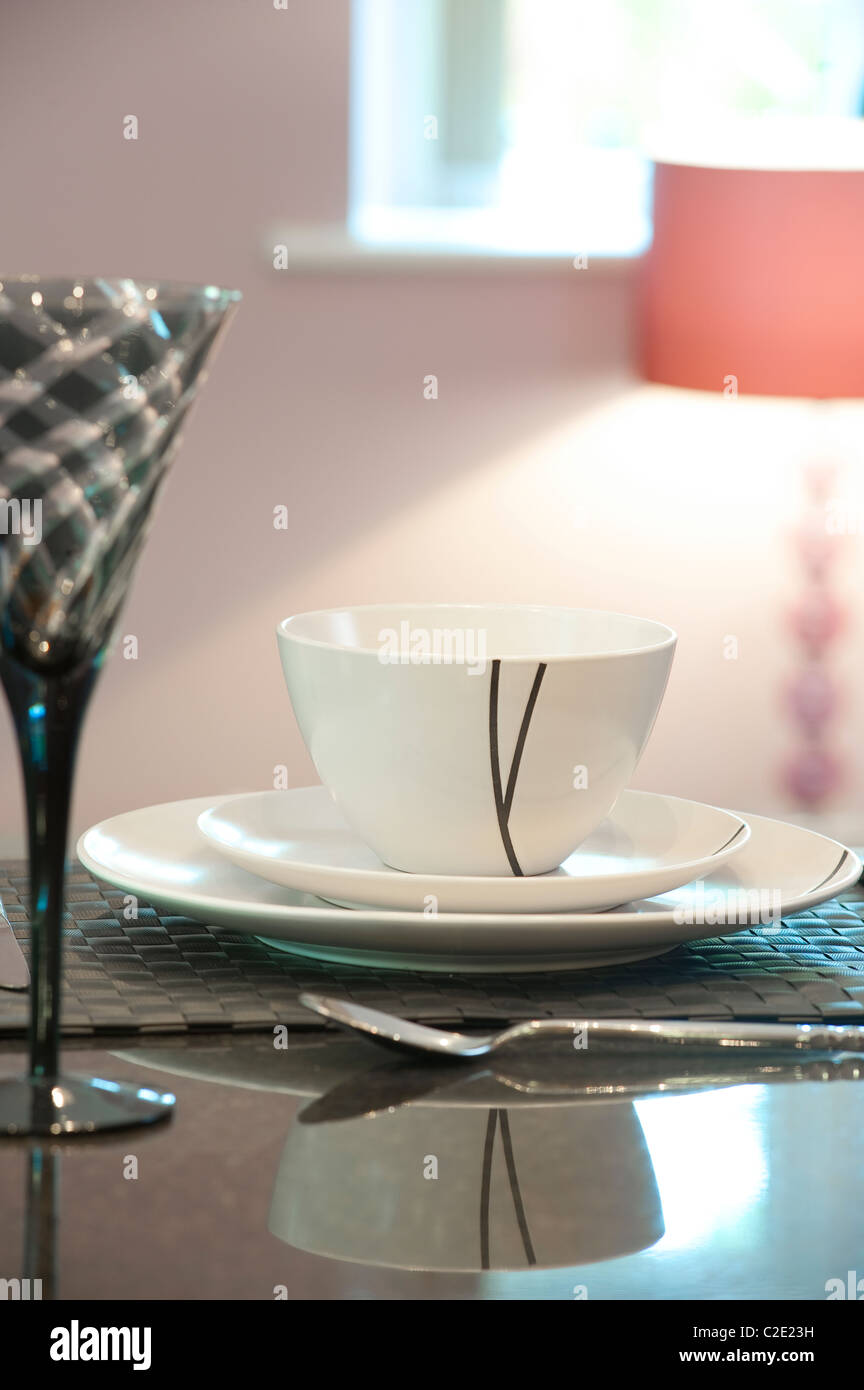 Close up of place setting on a table in a dining room Stock Photo - Alamy