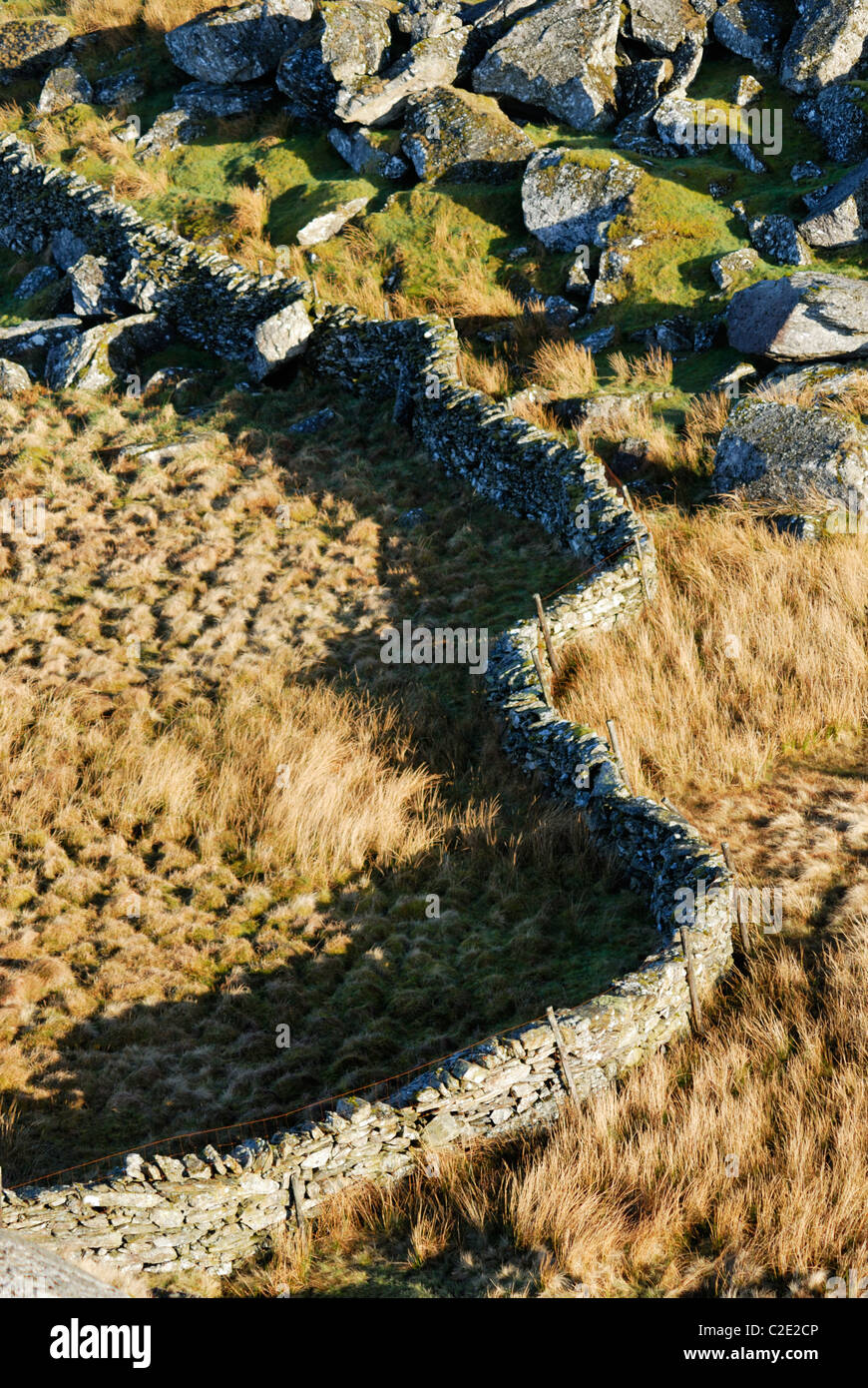 Dry stone walling on Welsh mountain Stock Photo - Alamy