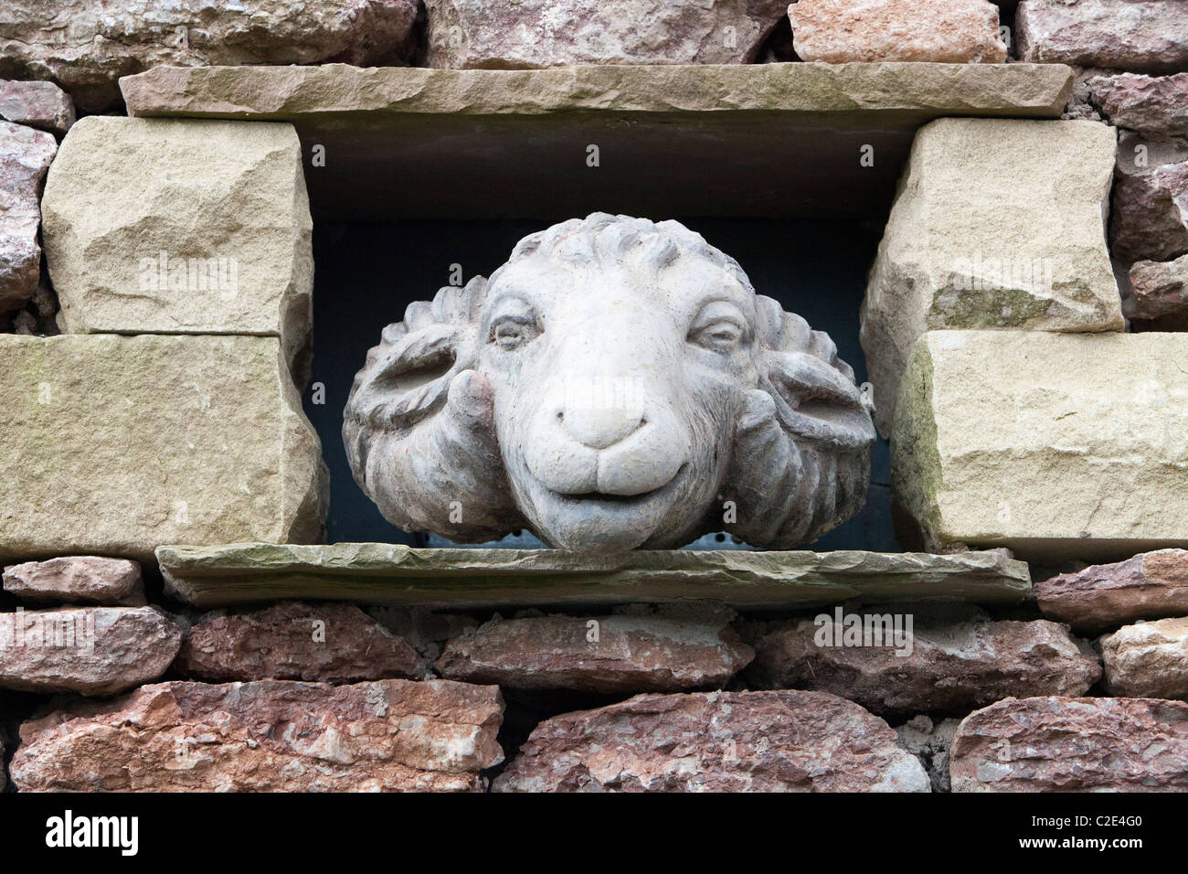 A stone carving of a Swaledale sheep on a bus stop in Nateby near ...
