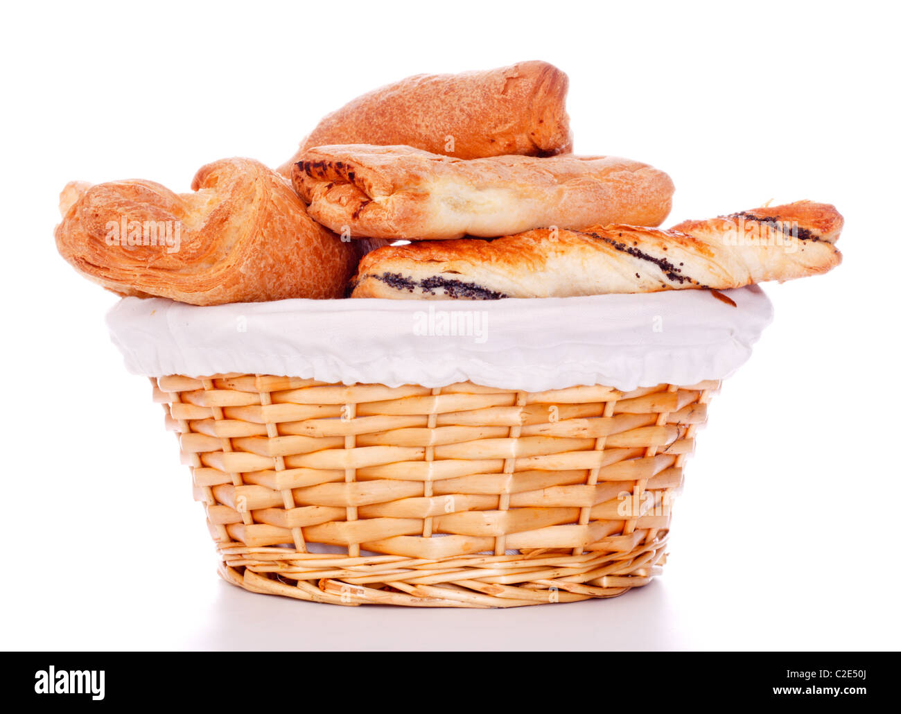 basket filled with buns isolated on white background Stock Photo - Alamy