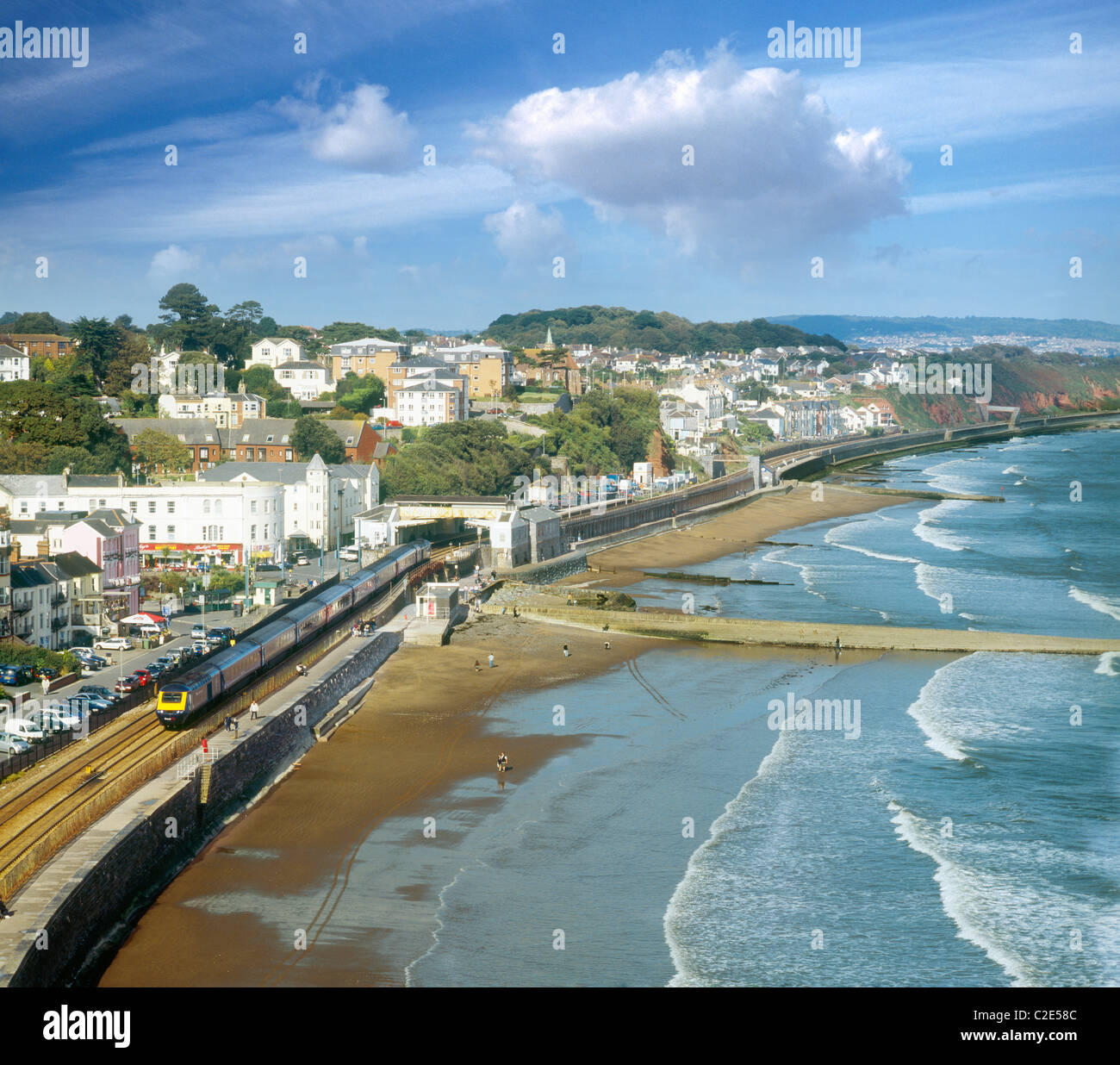 The seaside resort of Dawlish in Devon with a westbound Great Western ...