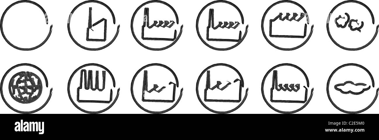 Factory manufacturing industry icons whiteboard hand-drawn sketch style ...