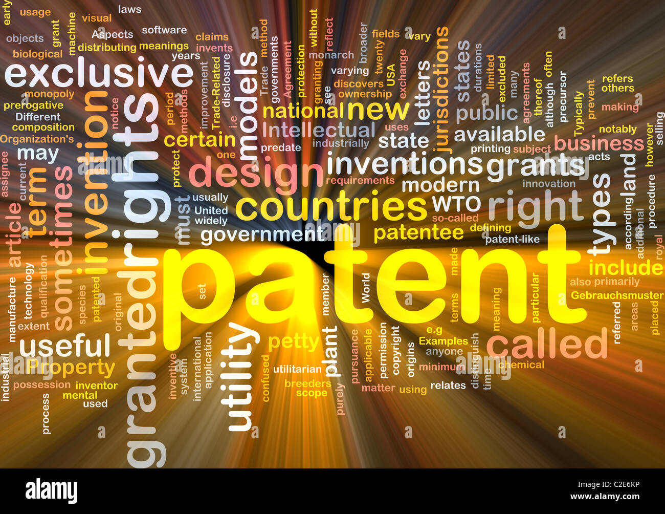 Background concept wordcloud illustration of patent glowing light Stock ...