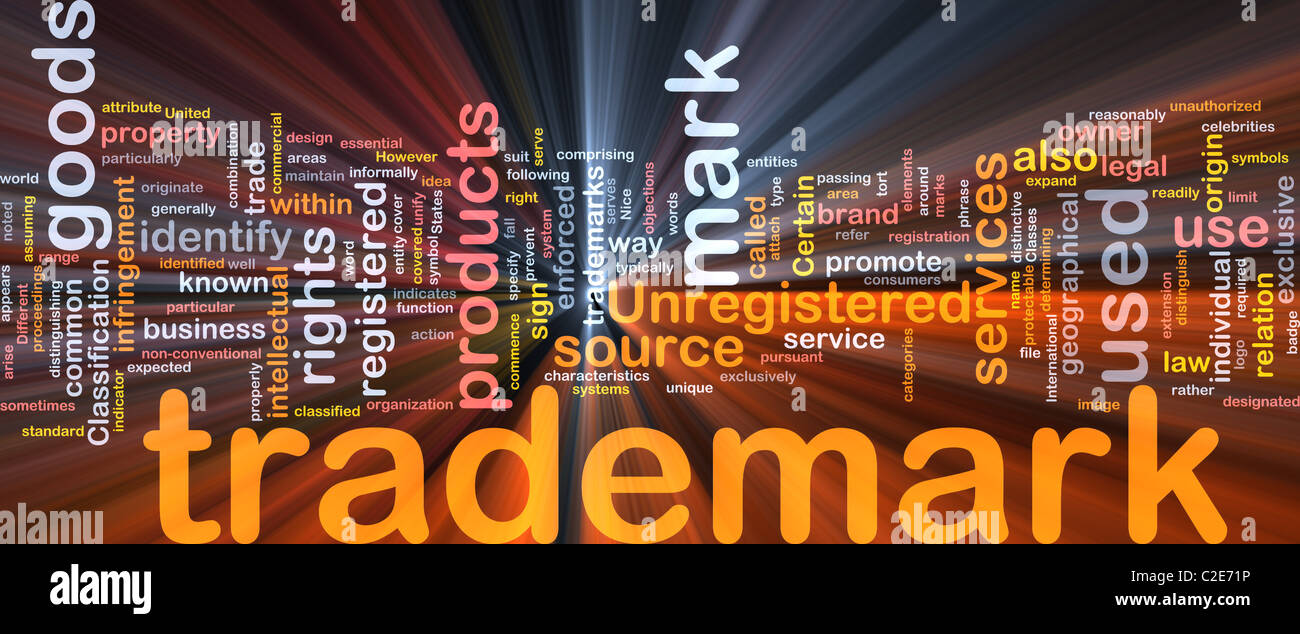 Background concept wordcloud illustration of trademark glowing light ...