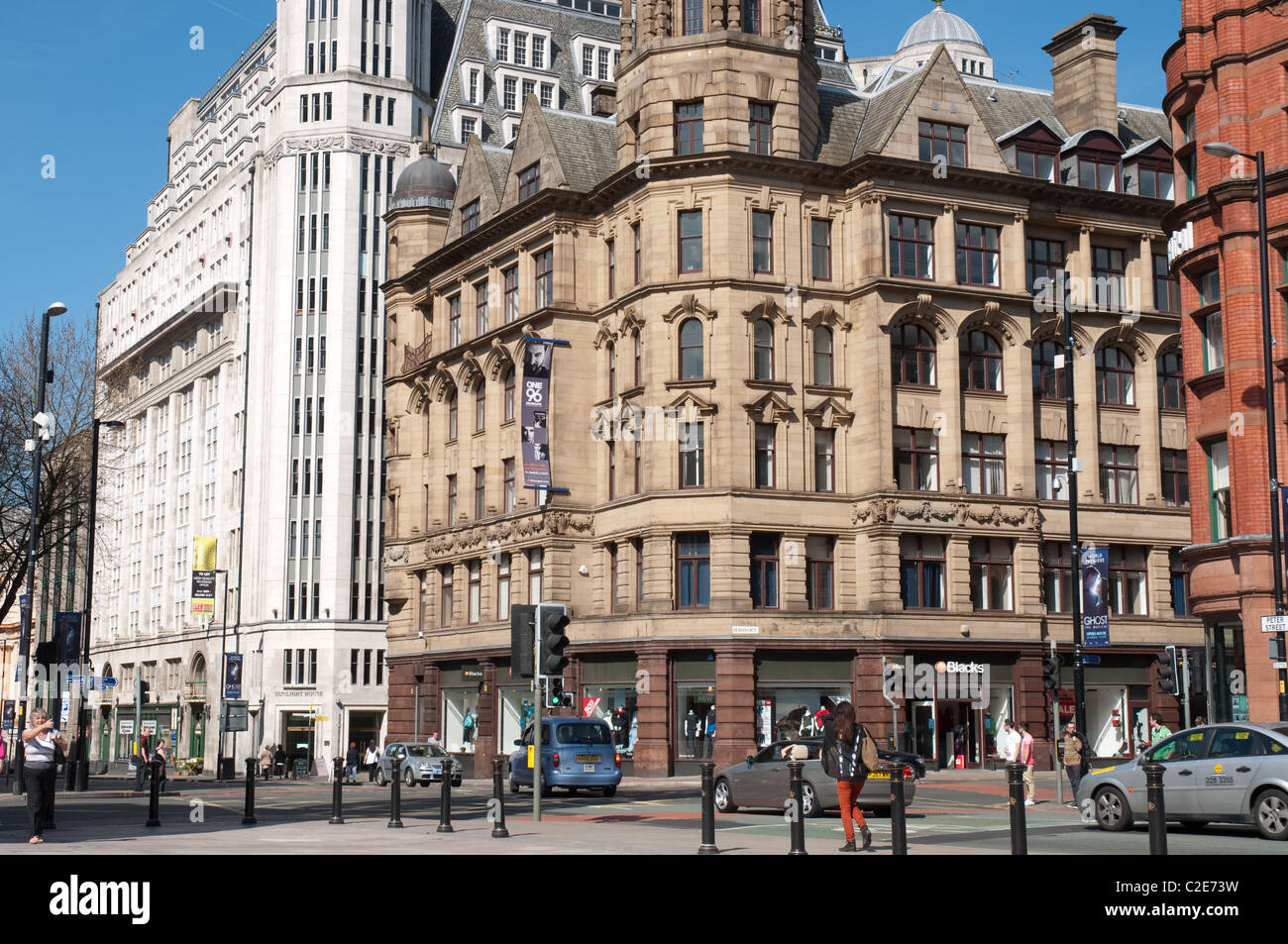 Manchester city centre, the junction of Deansagte,Peter St and Quay St ...