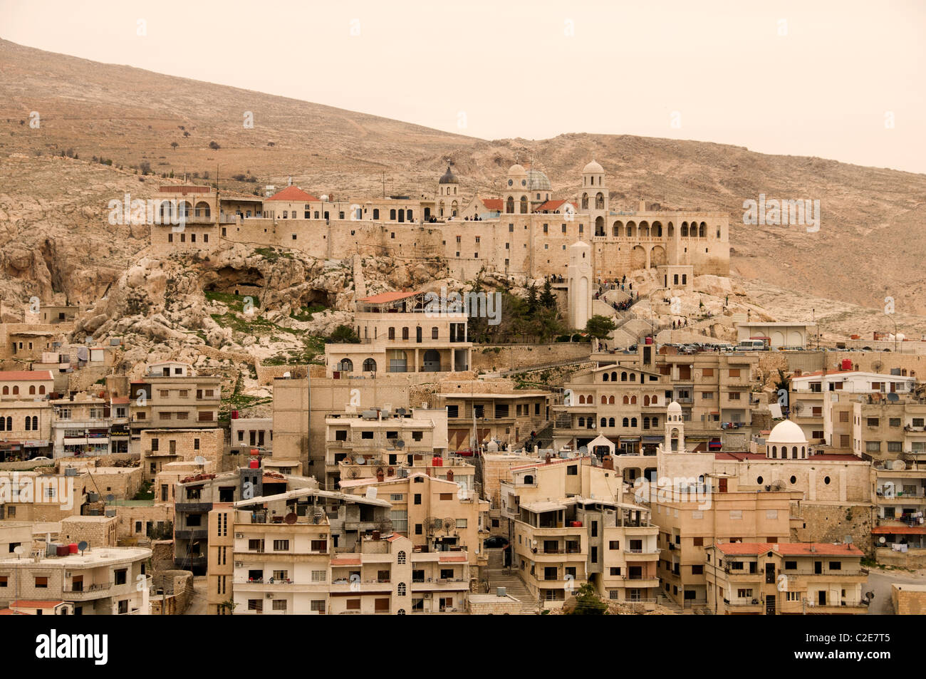 Maloula Maalula village town with the Christian monastery Mar Sarkis St ...
