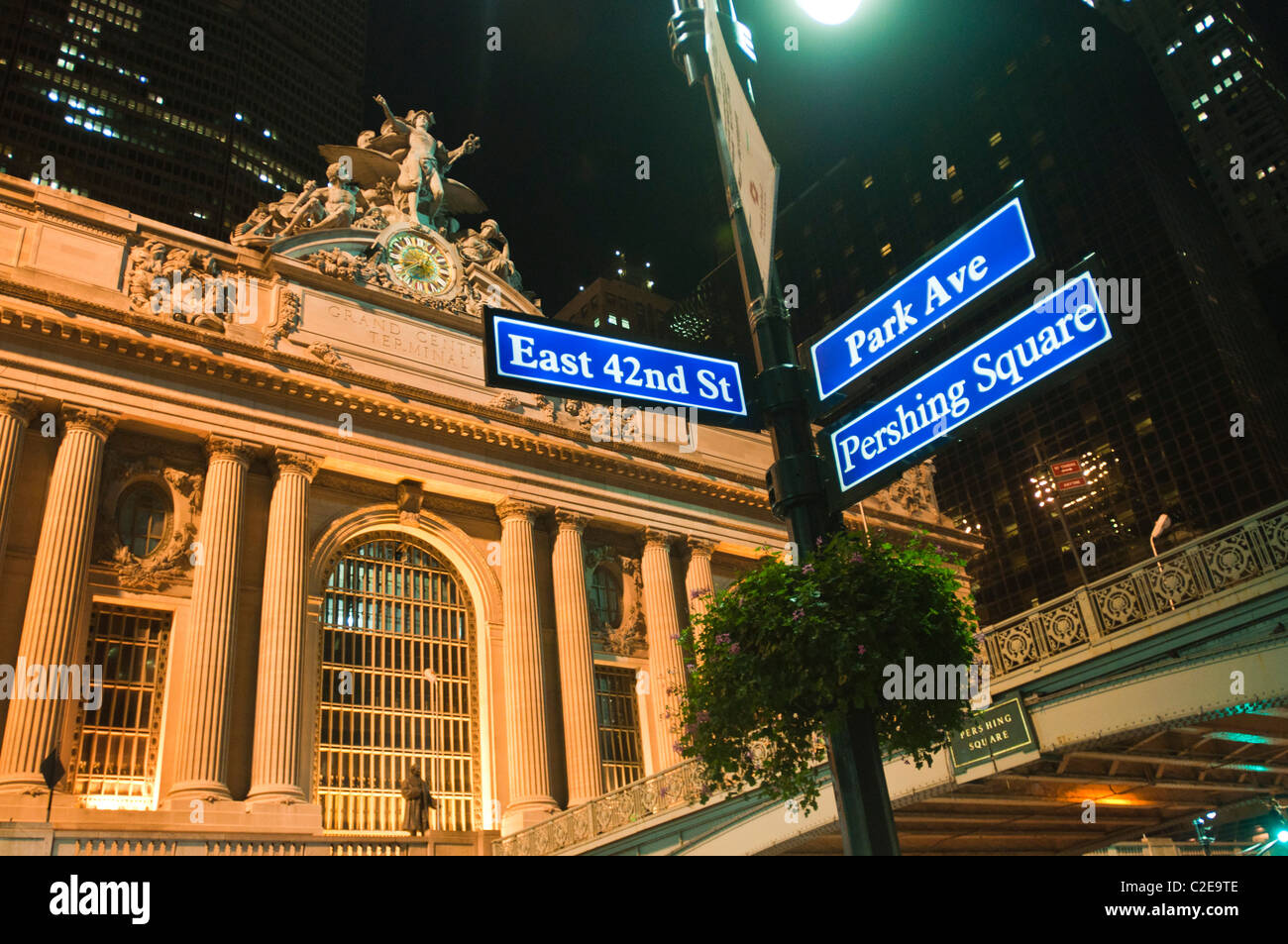 Illuminated Grand Central Terminal building at night on East 42nd ...