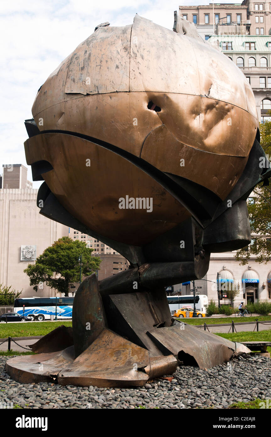The Sphere 9/11 memorial, destroyed monument during Setember 11 2001 ...