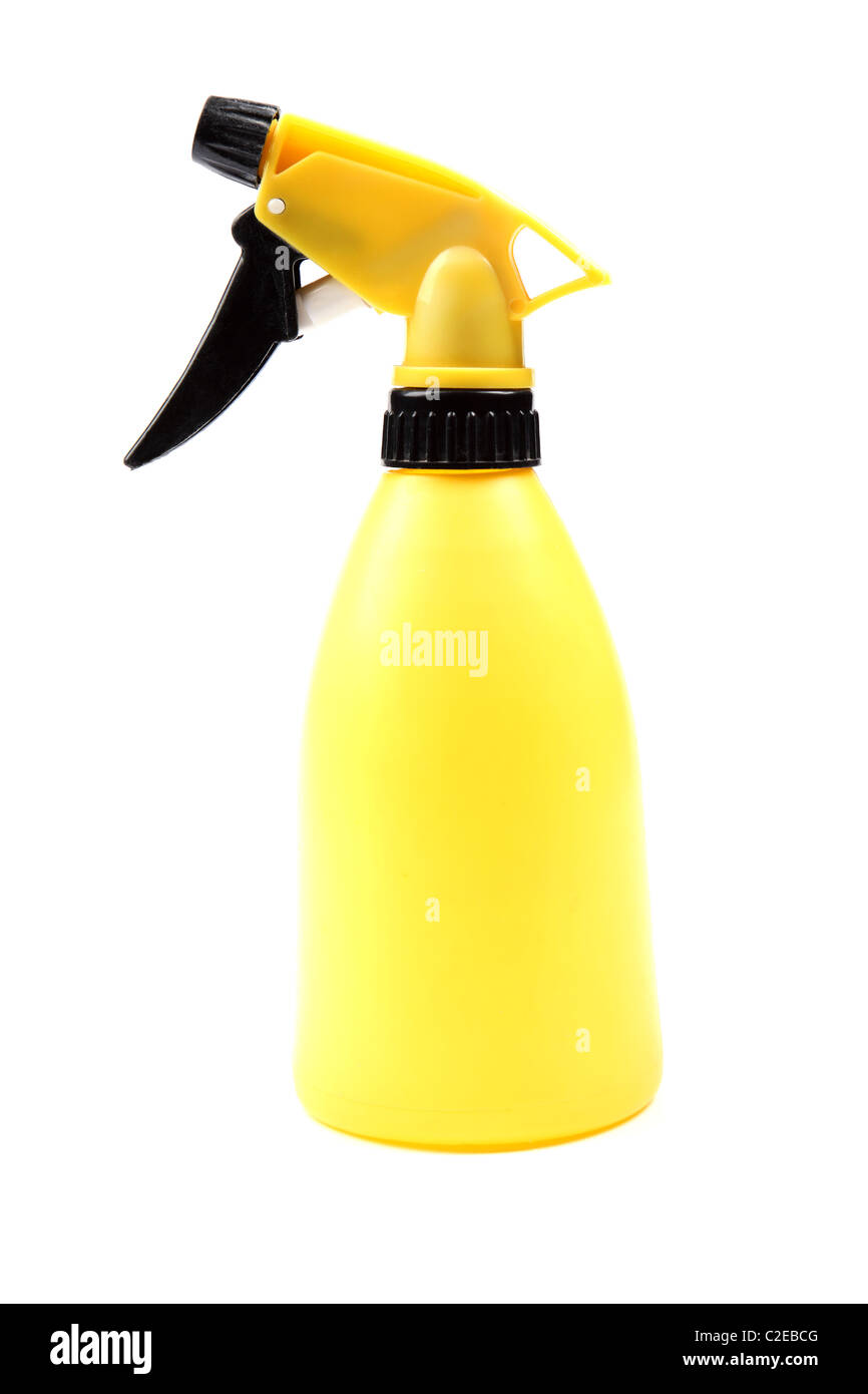Yellow with black plastic water sprayer isolated on white background ...