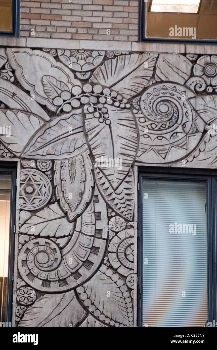 Stonework, art deco, bass relief detail of Chanin Building, 42nd Street ...