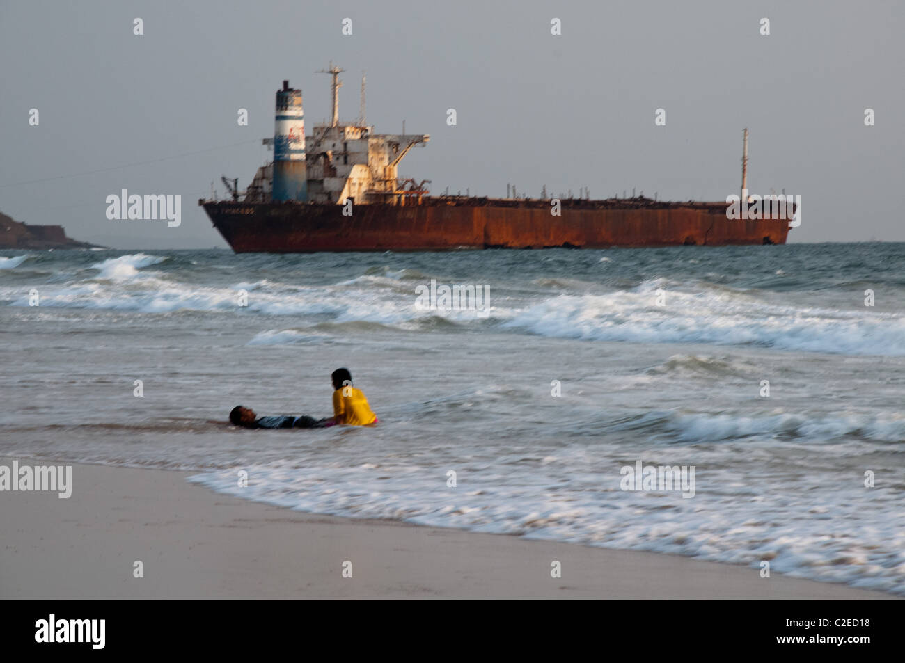 The Shipwrecked Princess Royal tanker on Candolim Beach, Goa, India ...