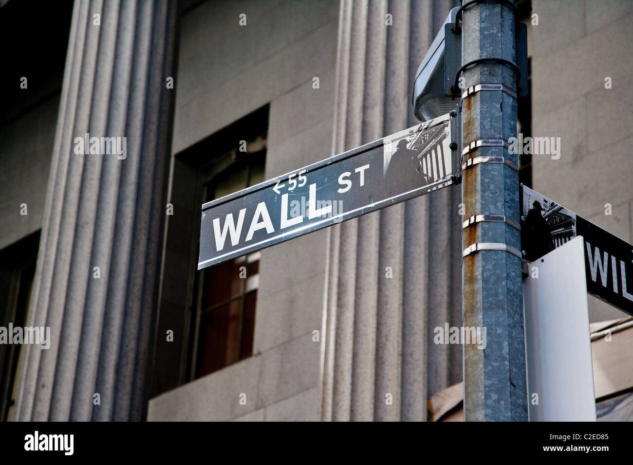 A Wall Street lamppost street sign in the financial district in ...