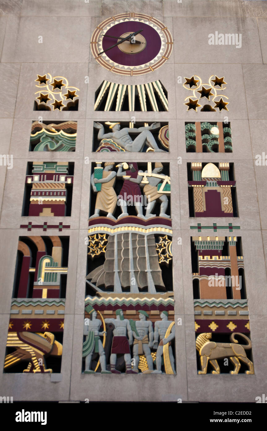 Art deco colorful sculpture relief entrance to 45 Rockefeller Plaza ...