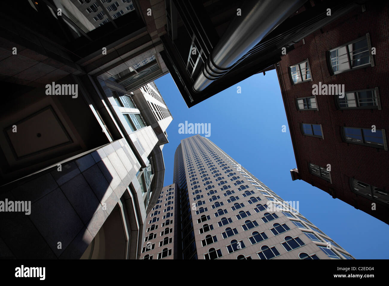 Angular geometric view of the sky seen between high rise office ...