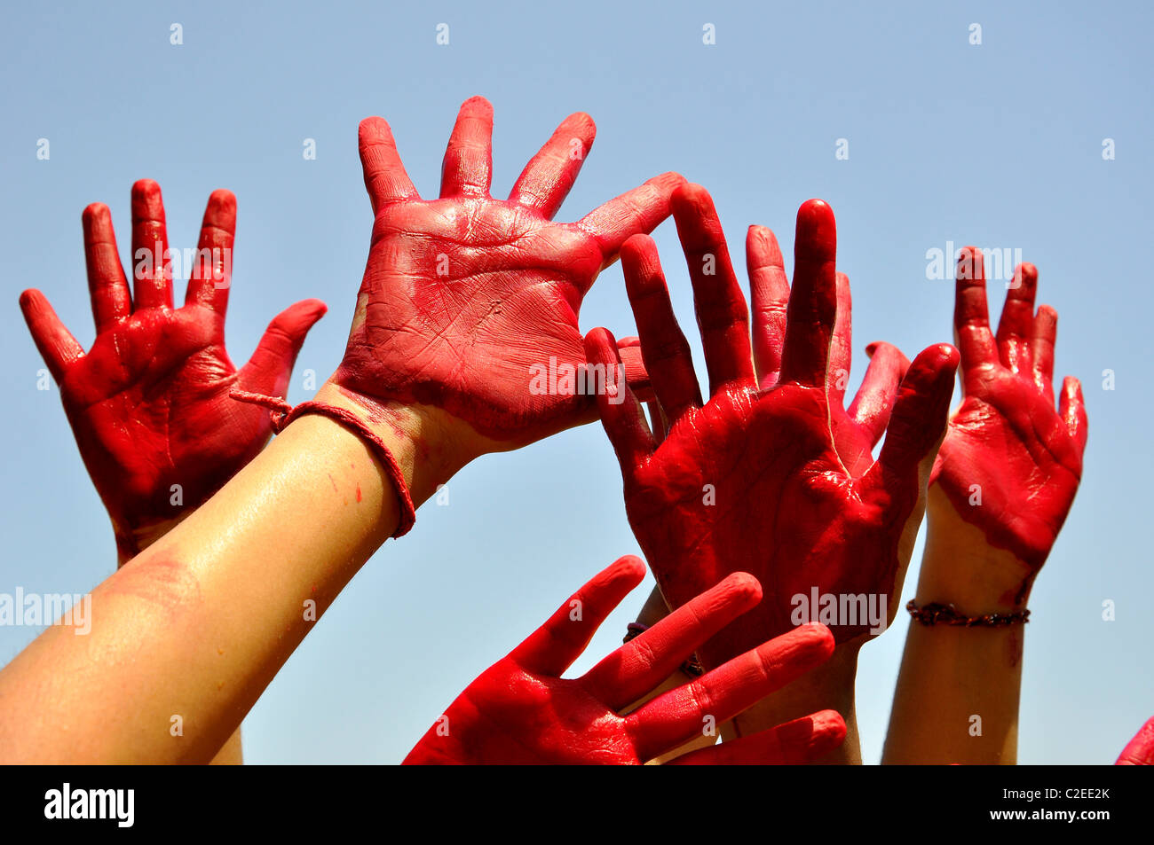 Coloured hands- Holi festival India Stock Photo - Alamy