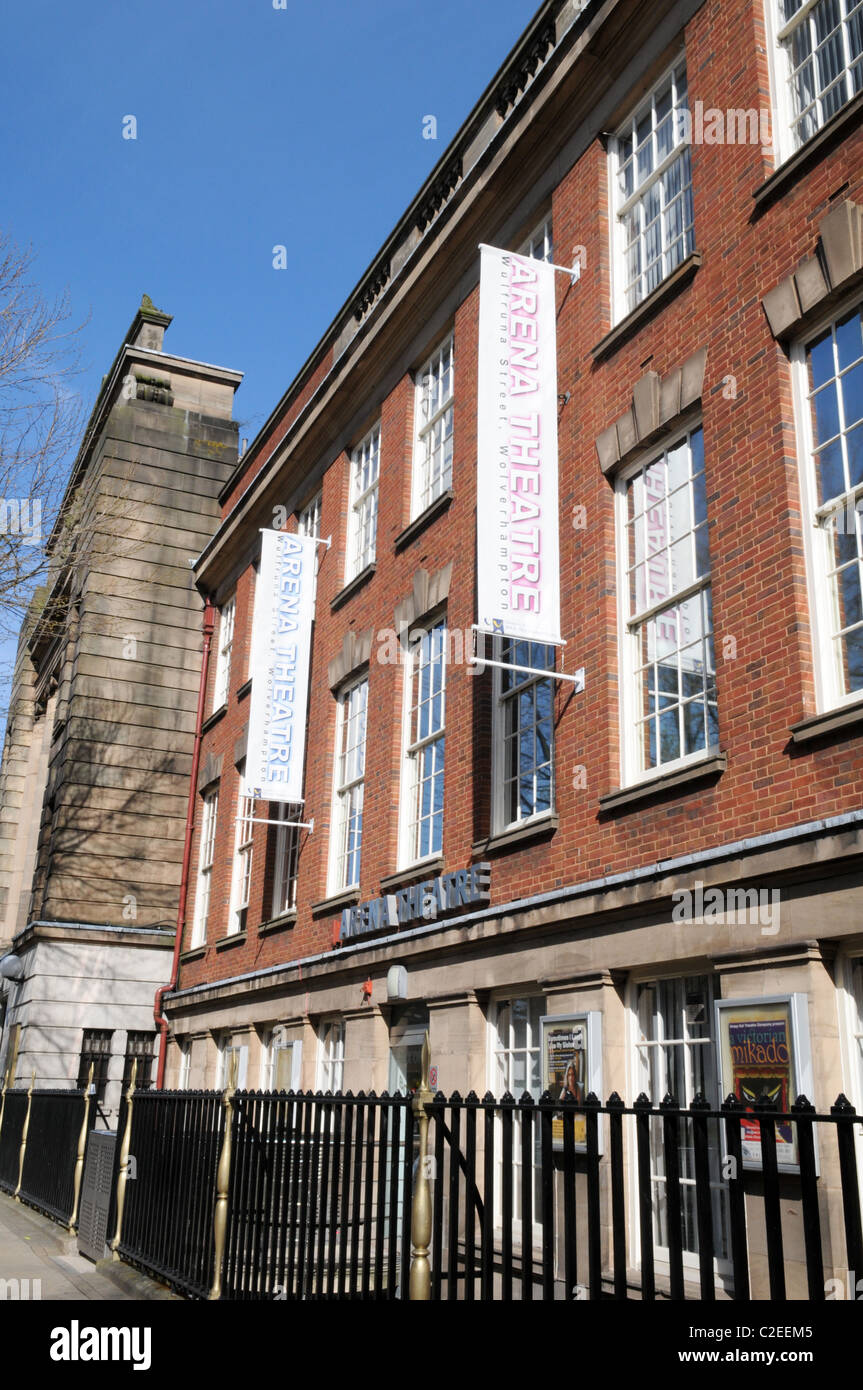 Front of Wolverhampton's Arena Theatre with its iron railings and ...