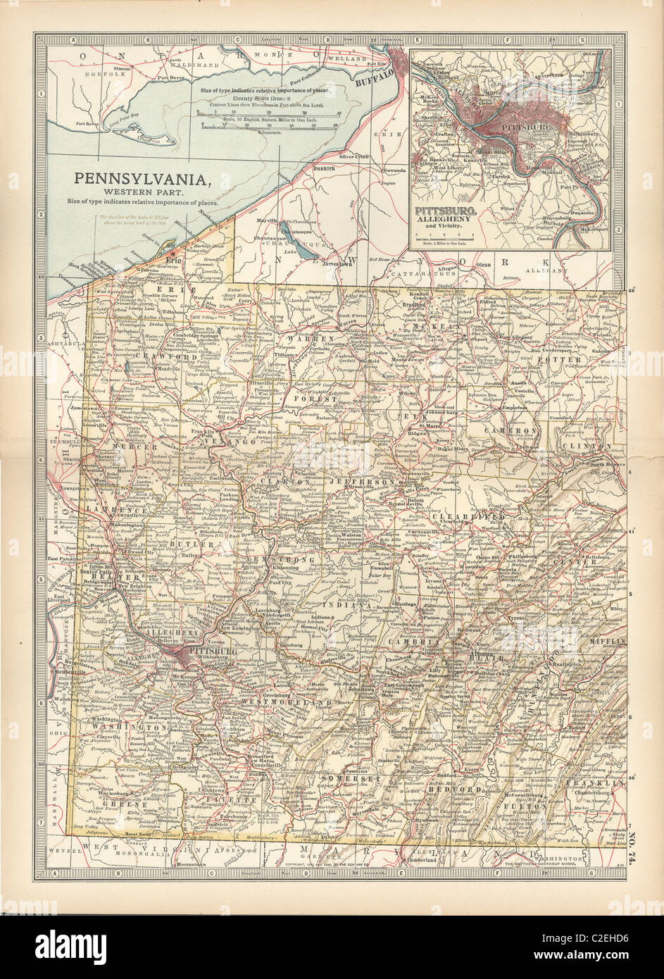 Map of Pennsylvania, with inset map of Pittsburg Stock Photo - Alamy