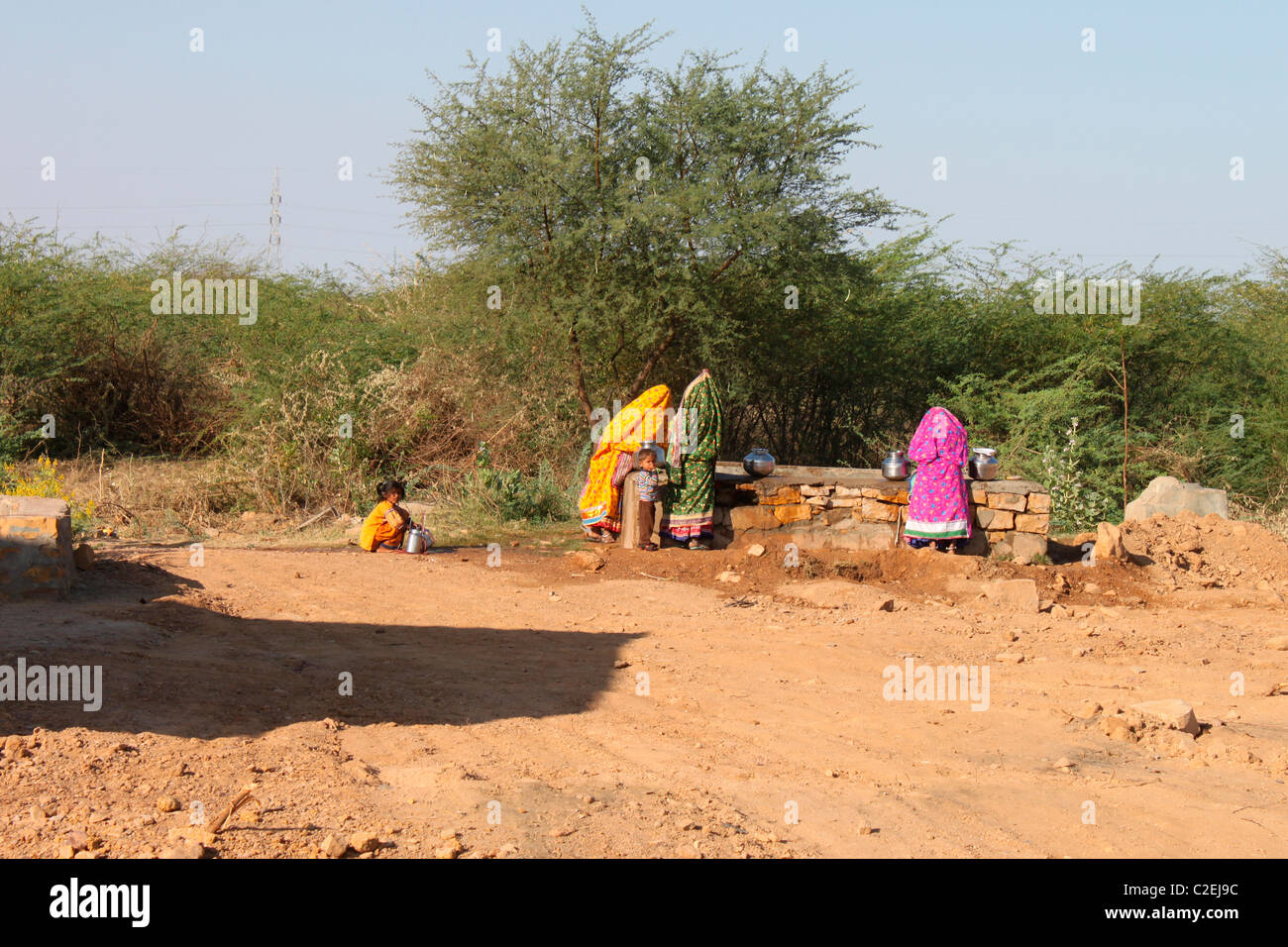 Women collecting water from a well in water scarce district of kutch ...