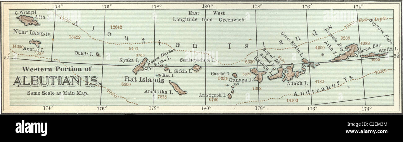 Map of the western portion of the aleutian islands hi-res stock ...