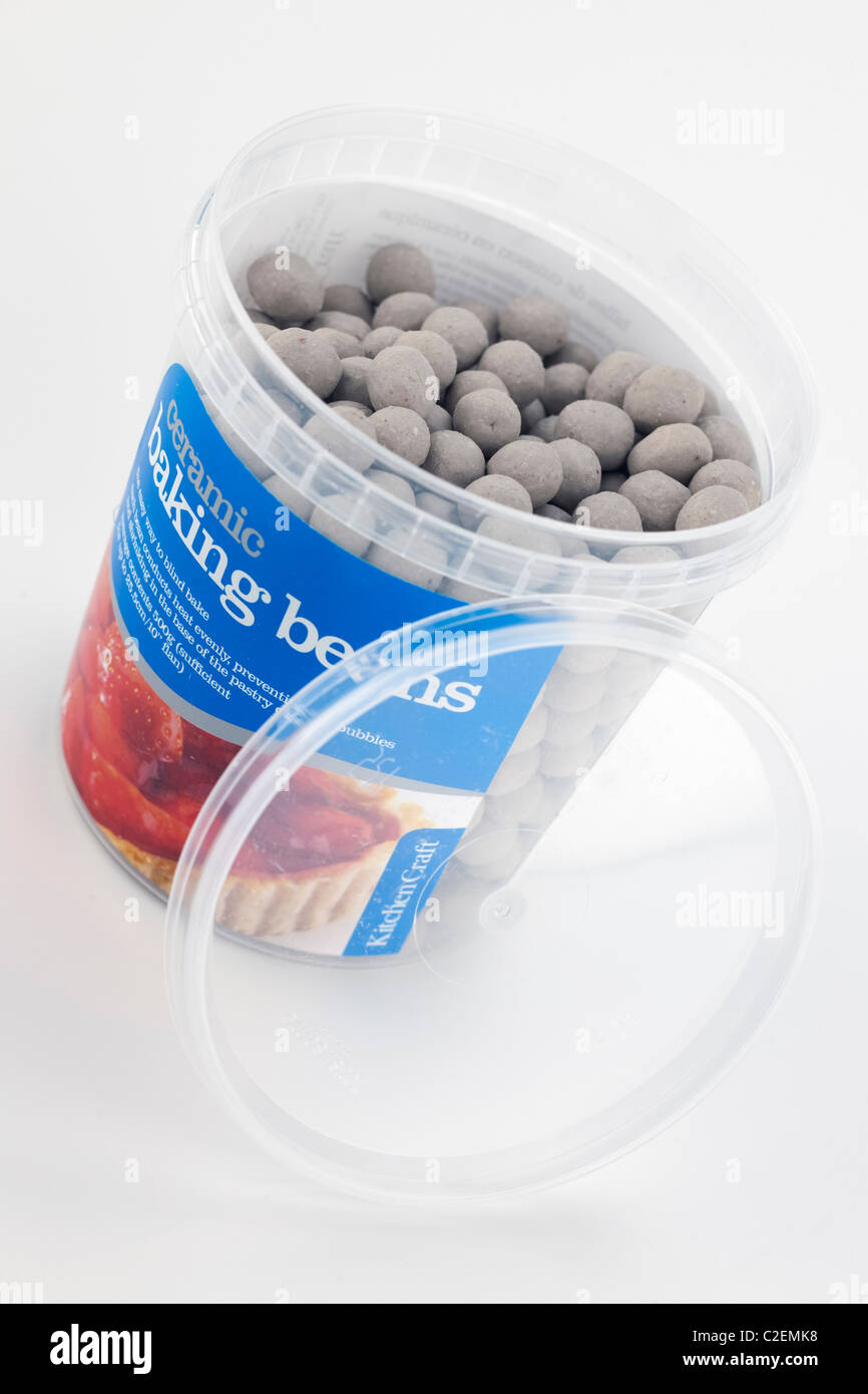 Open plastic tub of Kitchen Craft ceramic baking beans Stock Photo - Alamy