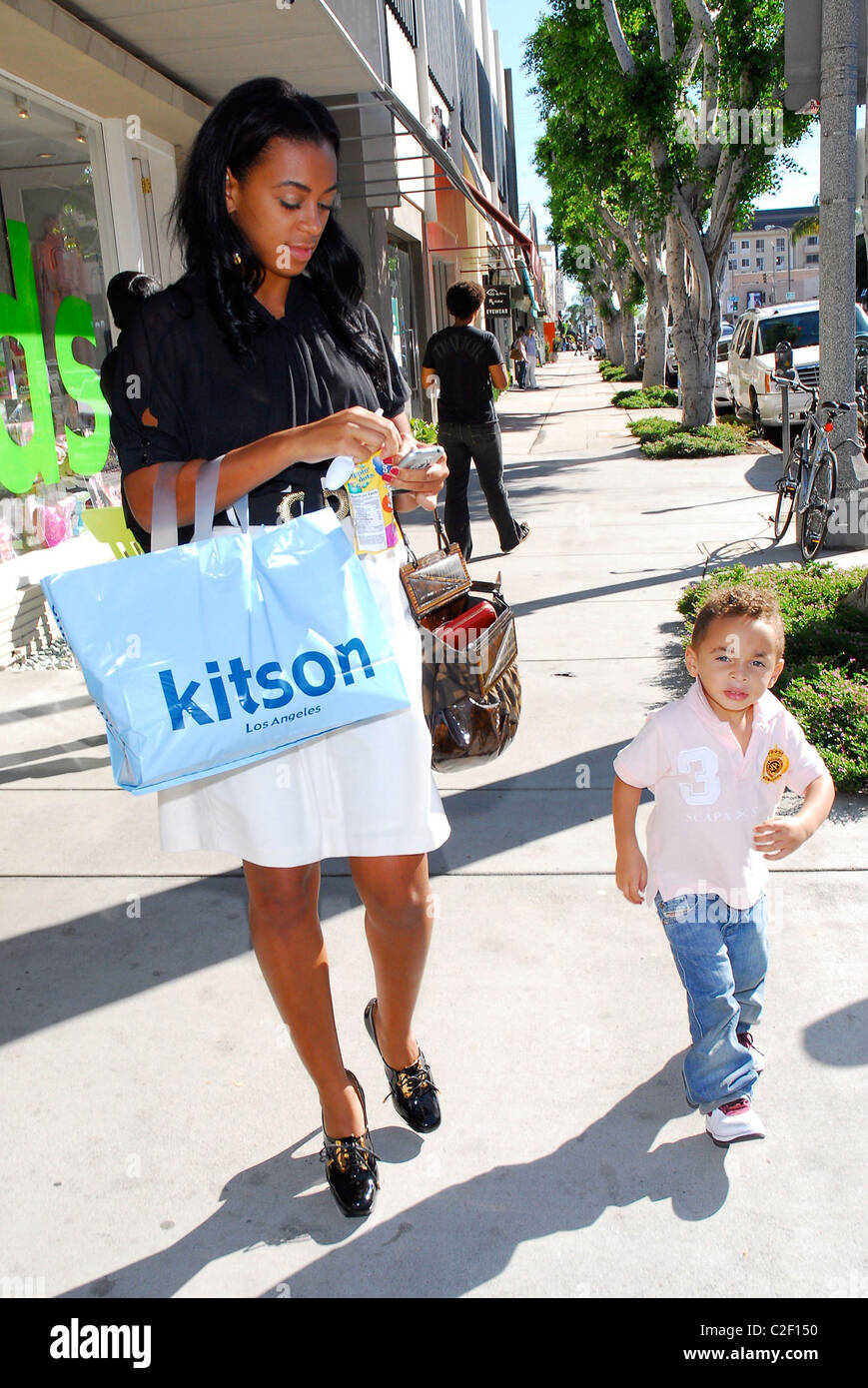 Solange Knowles takes her son Daniel Julez Jay Smith shopping at Kitson ...