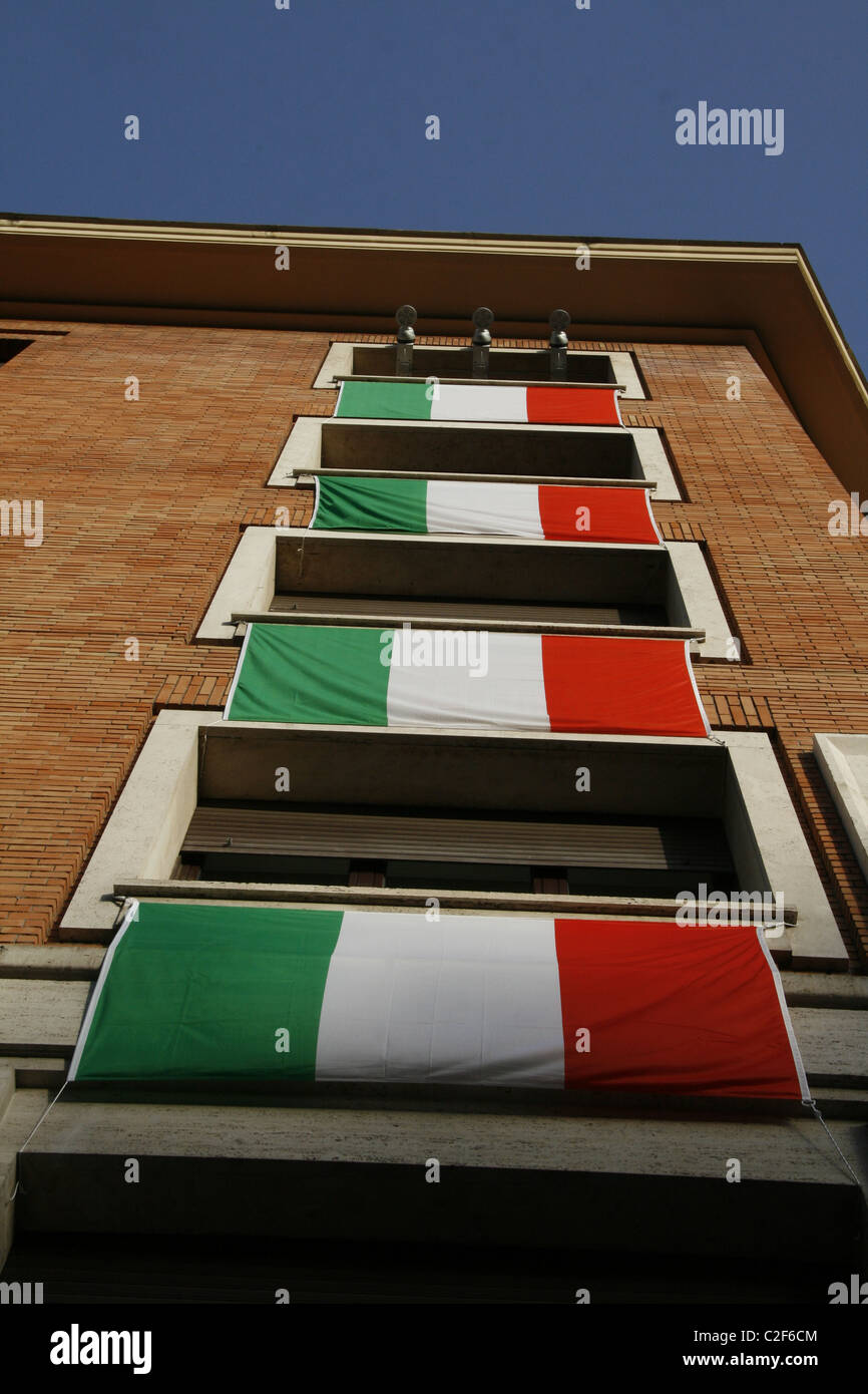 flags on building to celebrate 150 years of the unification of italy in ...
