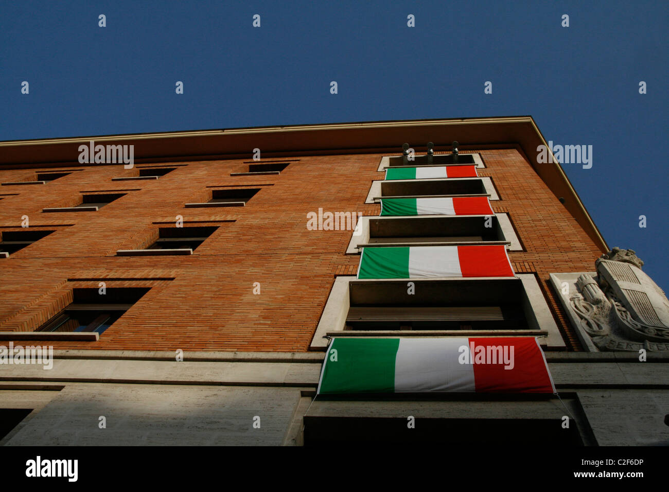 flags on building to celebrate 150 years of the unification of italy in ...